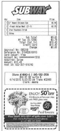 Subway Receipt Program | Connections